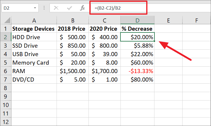 How To Calculate Percentage Change In Excel Formula Creative